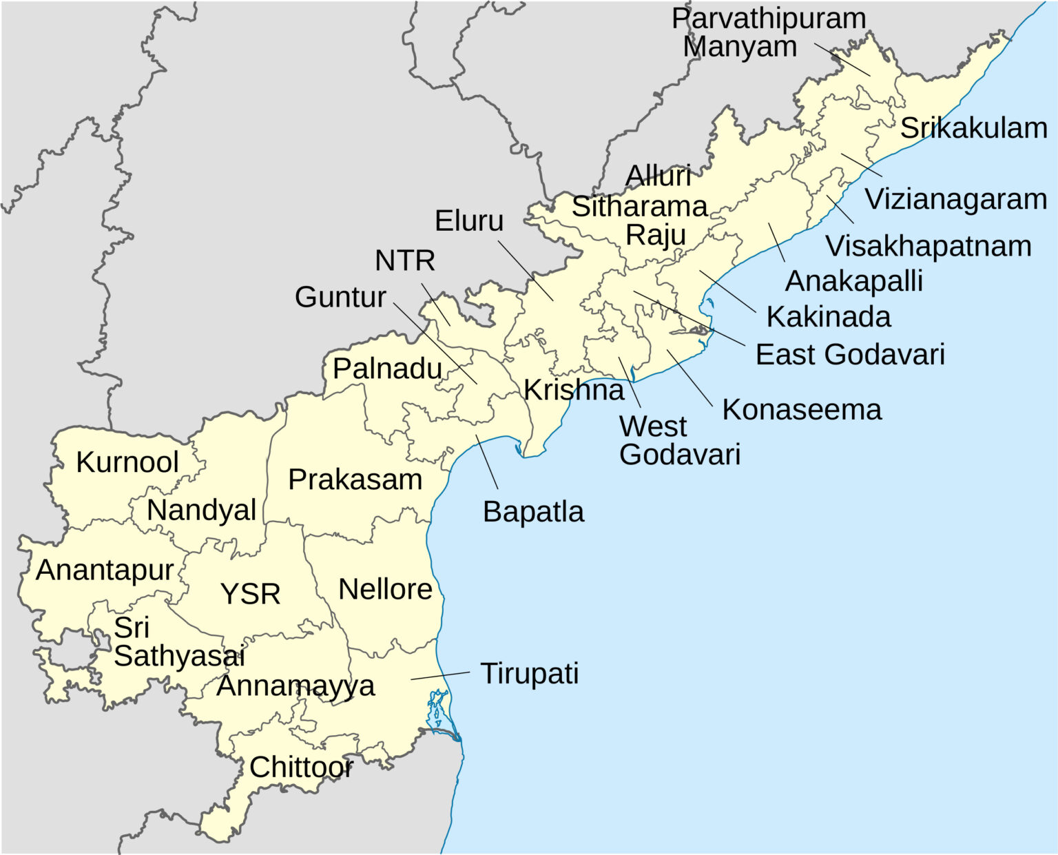 Andhra Pradesh District Map - Updated New district list 2023